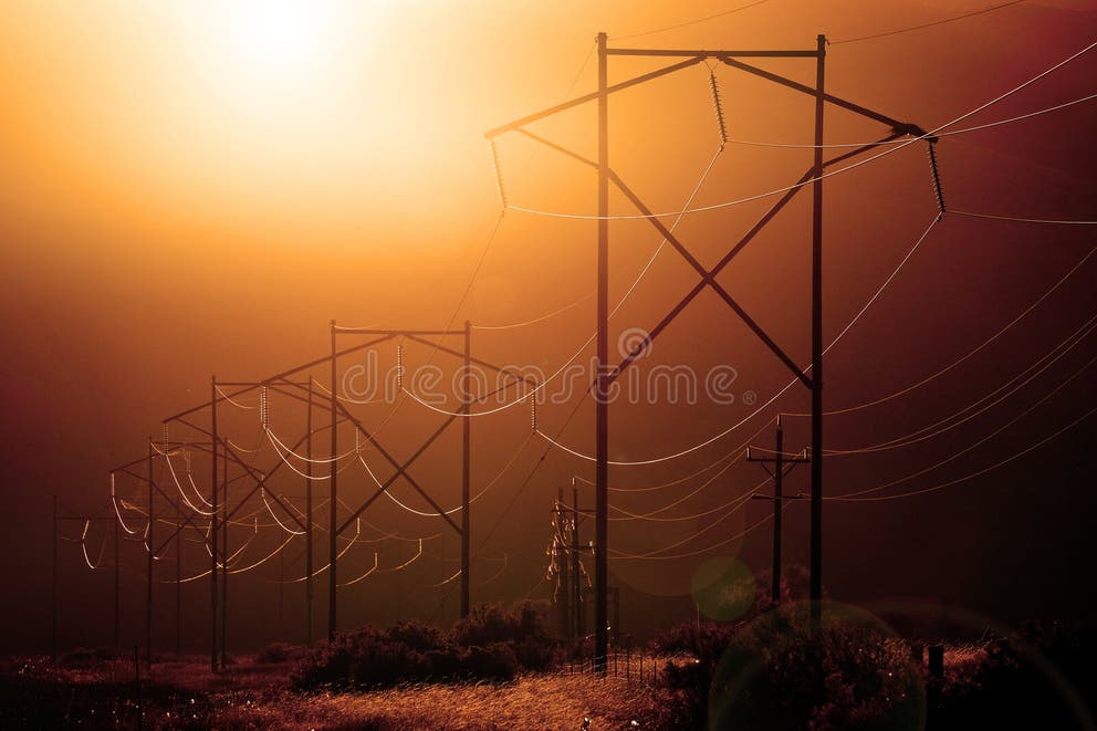 Powerlines Light in Valley stock image. Image of generator - 314991713