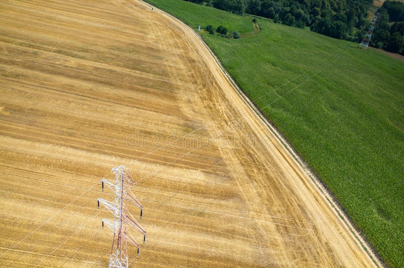 Powerlines on wheat field stock image. Image of natural - 58087971