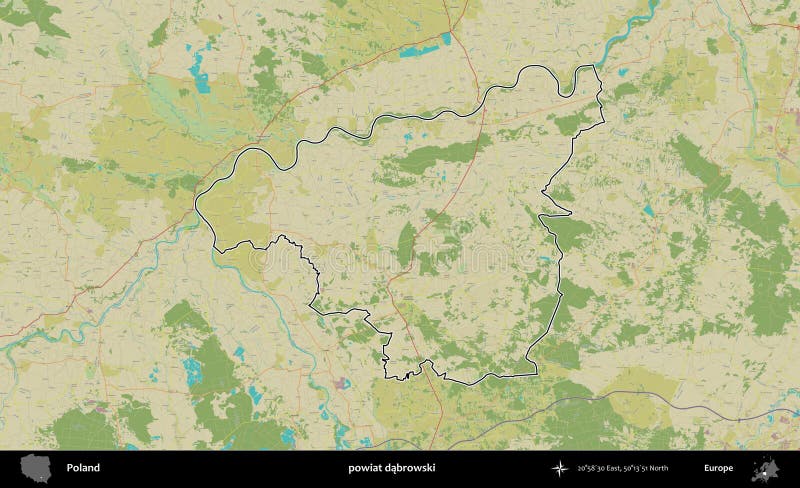 Powiat Dabrowski Outlined, Poland. OpenStreetMap Humanitarian Stock Illustration - Illustration ...
