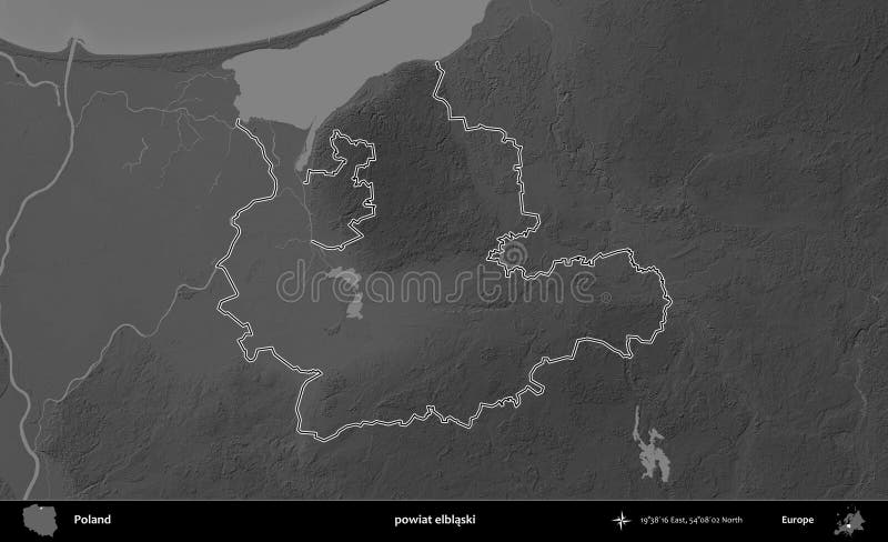 Powiat Elblaski Outlined, Poland. Grayscale Stock Photo - Image of ...