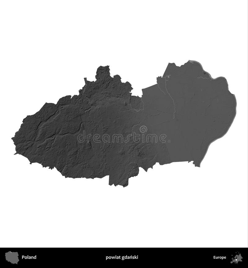 Powiat Gdanski, Poland, Isolated on White. Grayscale Stock Illustration ...