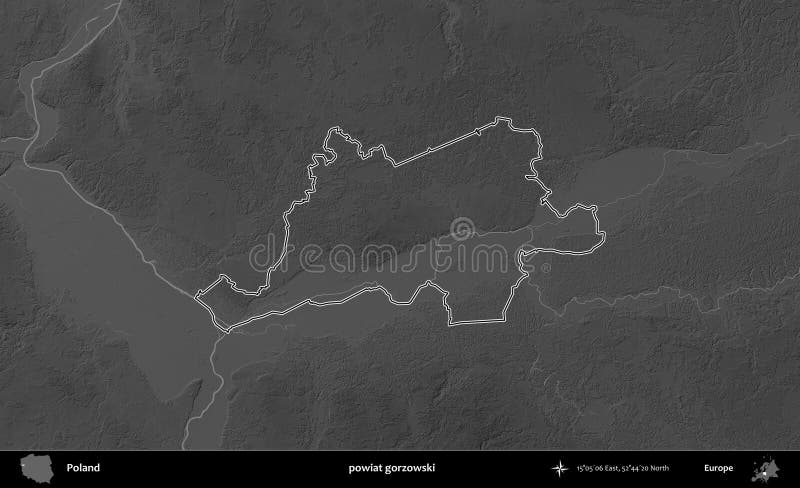 Powiat Gorzowski Outlined, Poland. Grayscale Stock Image - Image of ...