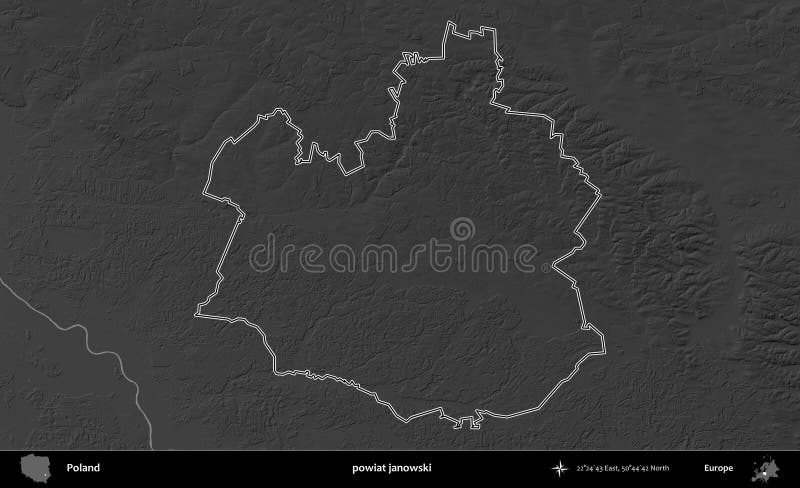 Powiat Janowski Outlined, Poland. Grayscale Stock Image - Image of ...