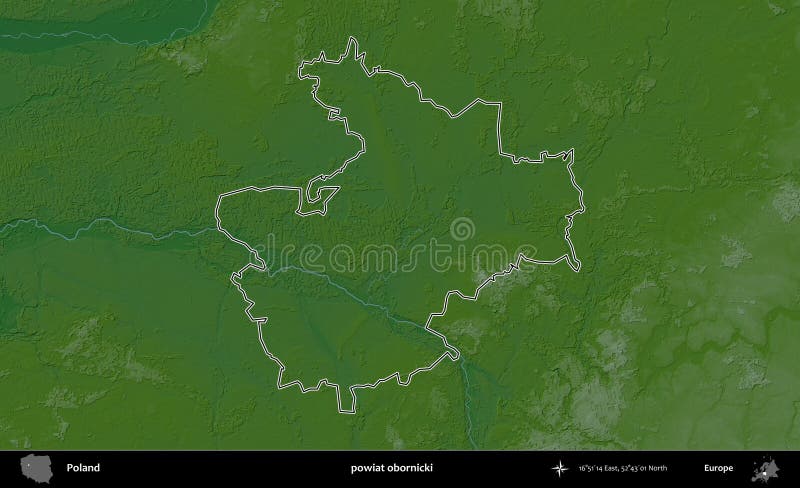 Powiat Obornicki Outlined, Poland. Physical Stock Illustration ...