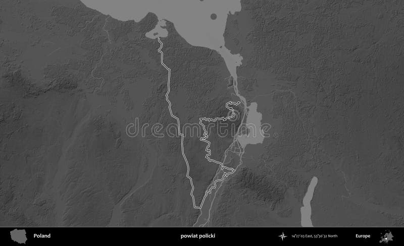 Powiat Policki Outlined, Poland. Grayscale Stock Photo - Image of ...
