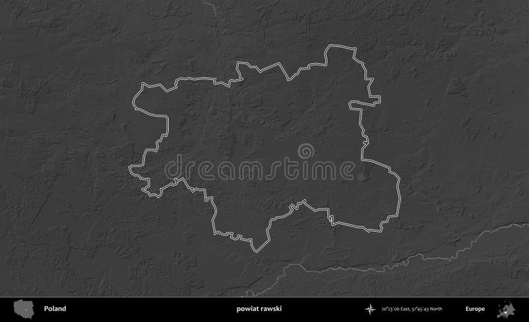 Powiat Rawski Outlined, Poland. Grayscale Stock Photo - Image of earth ...