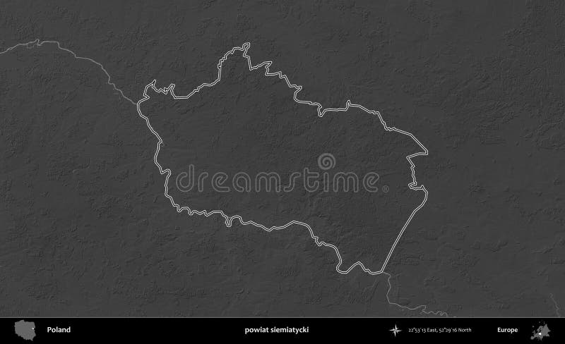 Powiat Siemiatycki Outlined, Poland. Grayscale Stock Photo - Image of ...