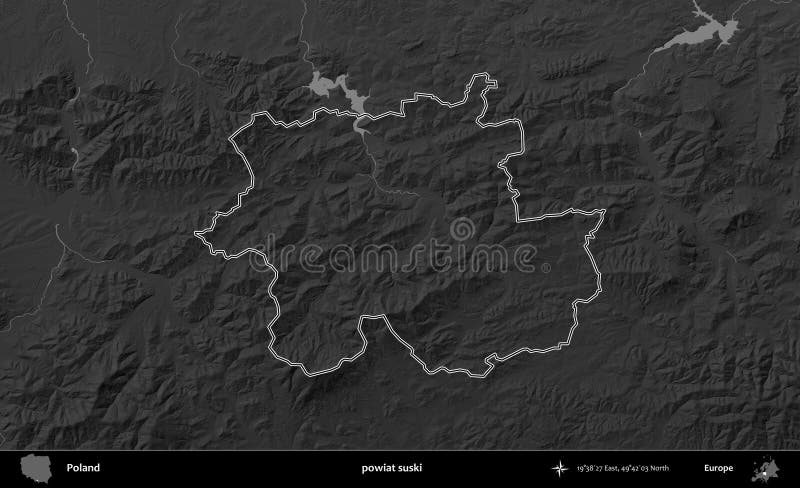 Powiat Suski Outlined, Poland. Grayscale Stock Photo - Image of outline ...