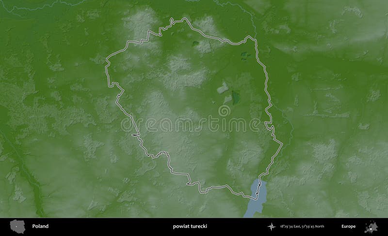 Powiat Turecki Outlined, Poland. Physical Stock Photo - Image of ...