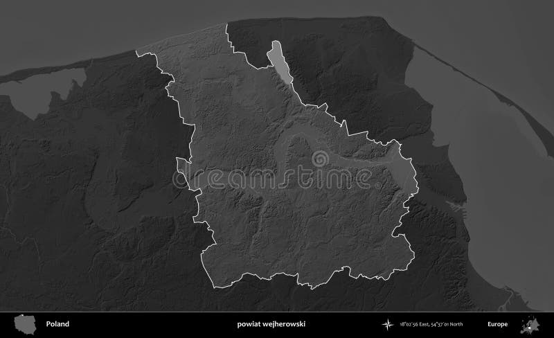 Powiat Wejherowski Highlighted, Poland. Grayscale Stock Illustration ...