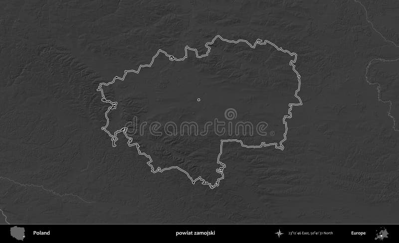 Powiat Zamojski Outlined, Poland. Grayscale Stock Illustration ...