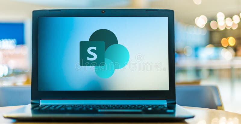 Laptop Computer Displaying Logo of SharePoint Editorial Stock Image ...