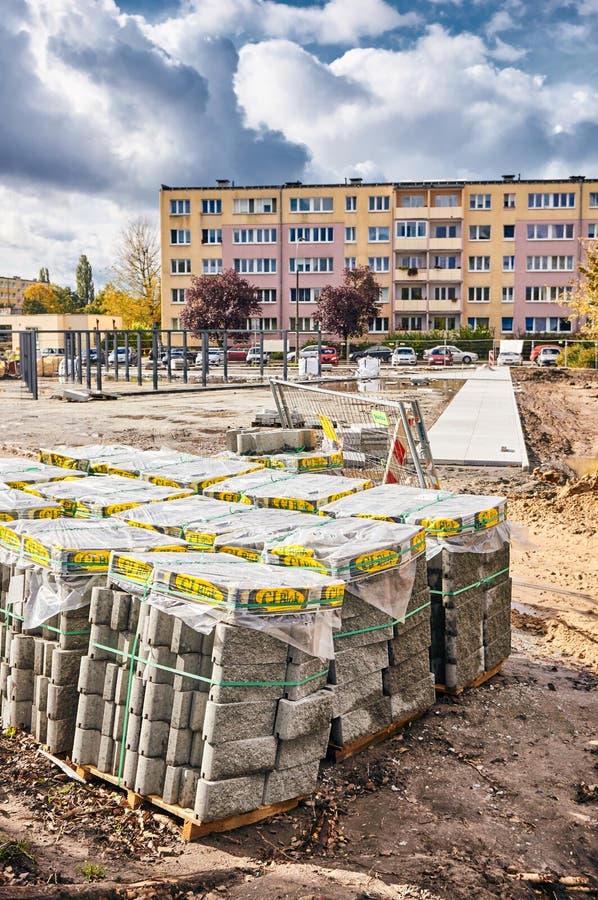 POZNAN, POLAND - Oct 08, 2017: Stone Blocks on a Construction Site ...