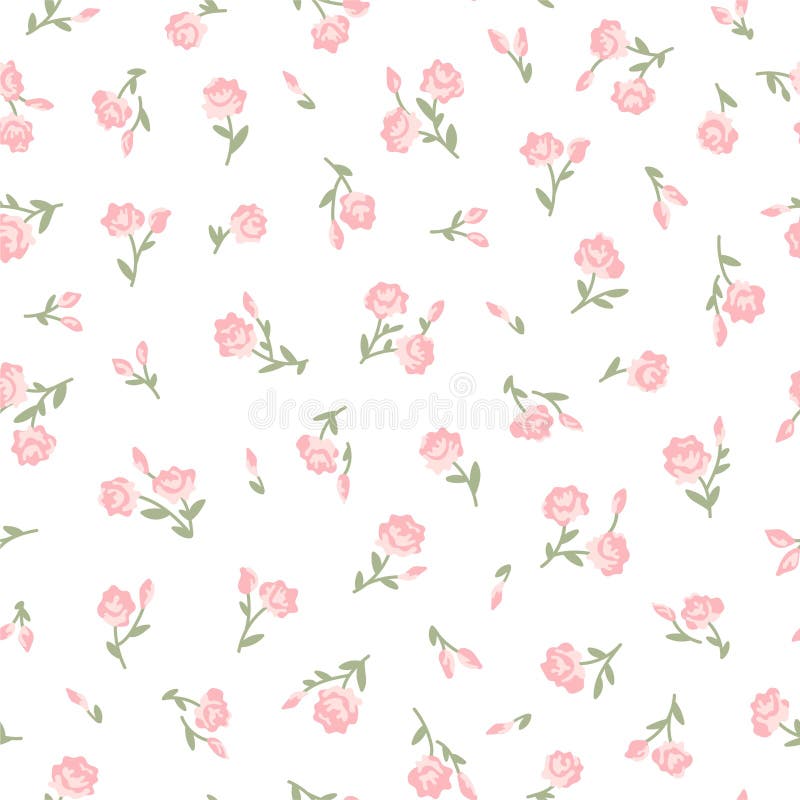 Cute Pastels Pink Small Roses Flower with Green Leaves Seamless Pattern ...