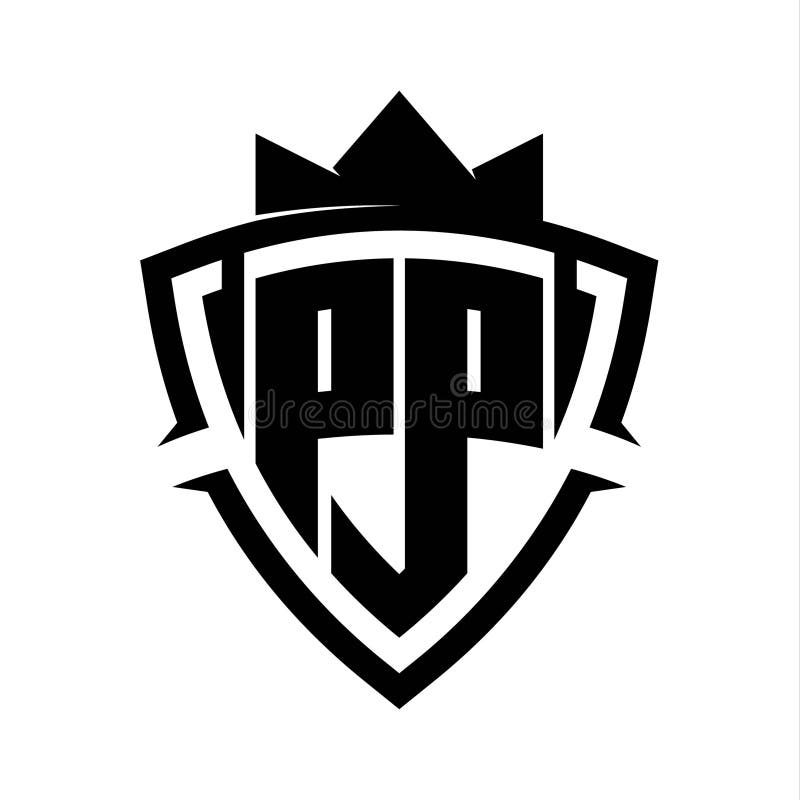 PP Letter Bold Monogram Triangle Curve Shield Shape with Crown Black ...
