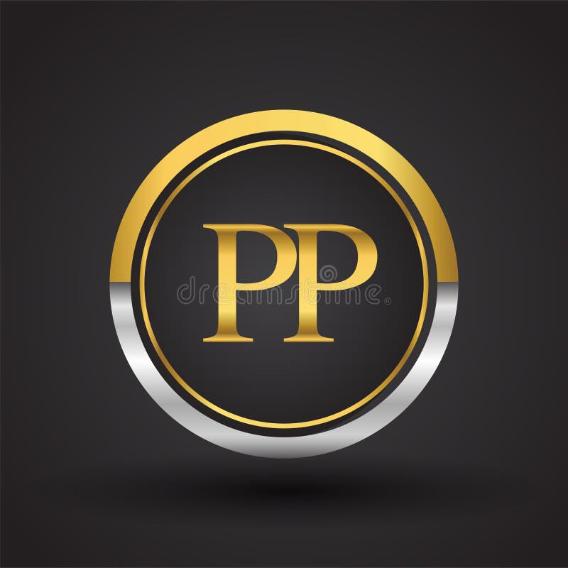 PP Letter Logo in a Circle, Gold and Silver Colored. Vector Design ...