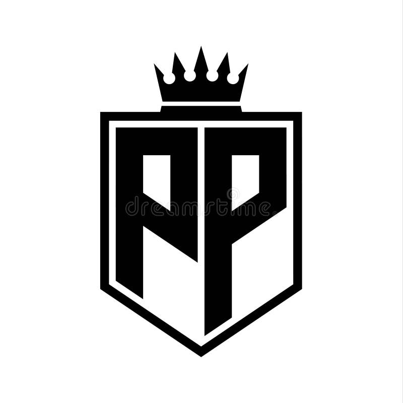 PP Logo Monogram Bold Shield Geometric Shape with Crown Outline Black ...