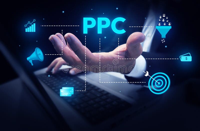 PPC Campaigns and Advertisement Concept with Glowing Shapes Hovering ...