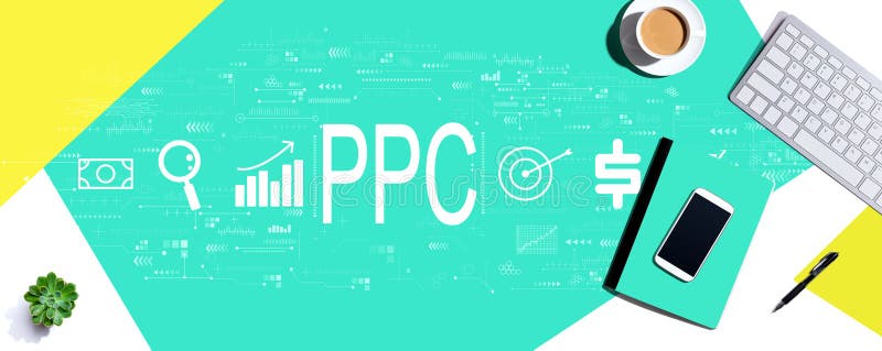 PPC - Pay Per Click Concept with Computer Keyboard and Office Items ...