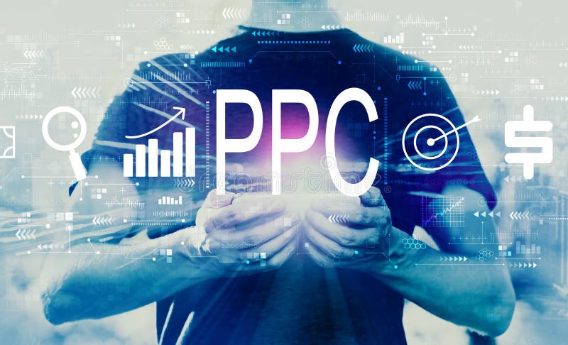 PPC - Pay Per Click Concept with Man Holding Smartphone Stock Photo ...