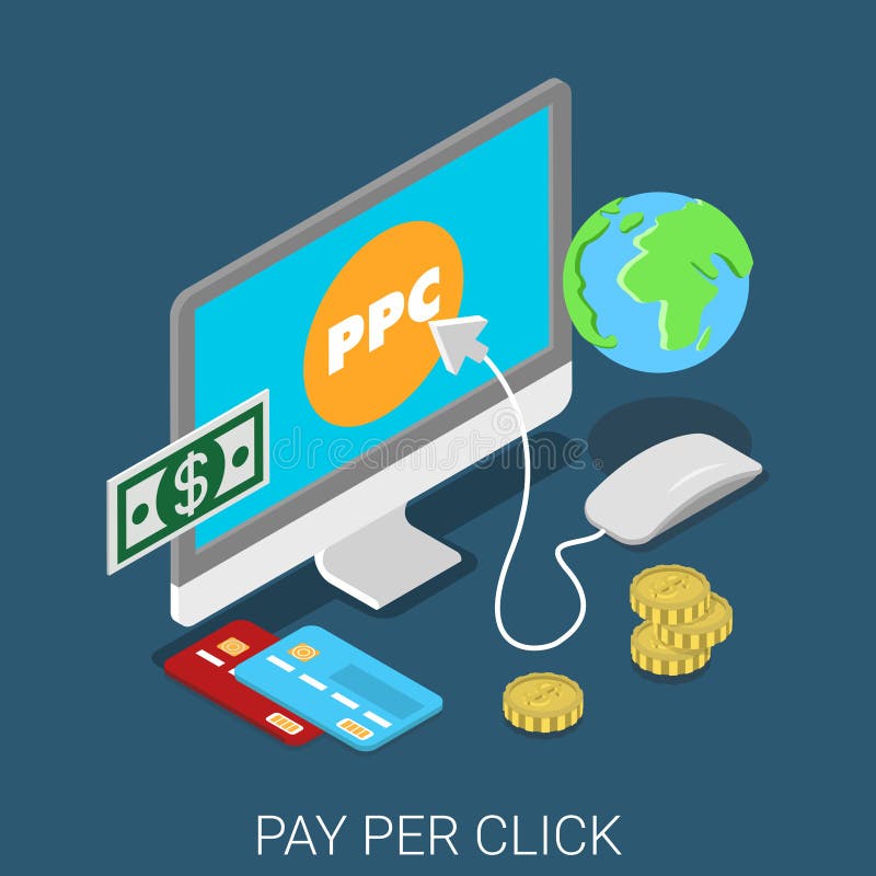 PPC Pay Per Click Marketing Flat 3d Isometric Vector Stock Vector ...