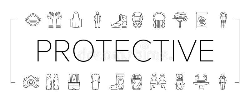 Ppe Protective Safety Kit Icons Set Vector Stock Illustration - Illustration of medical, alcohol ...