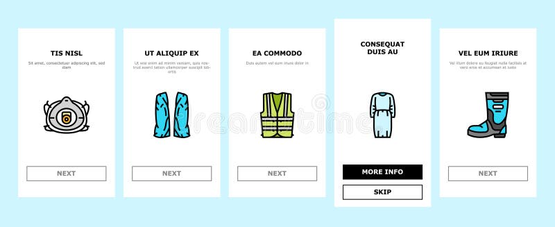 Ppe Protective Safety Kit Onboarding Icons Set Vector Stock Illustration - Illustration of apron ...
