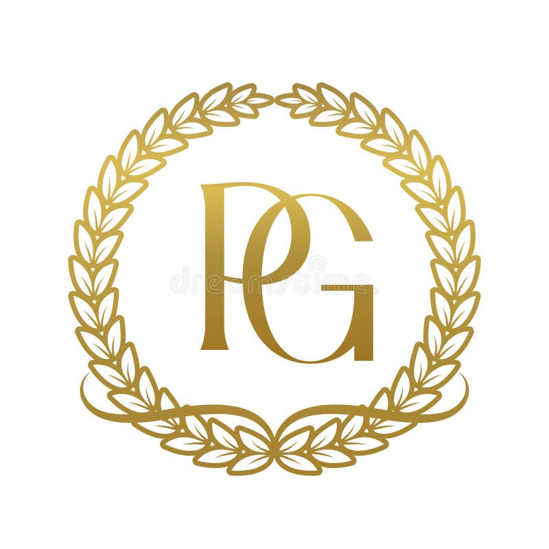 PG Letter Logo with Gold Laurel Wreath. Stock Vector - Illustration of ...