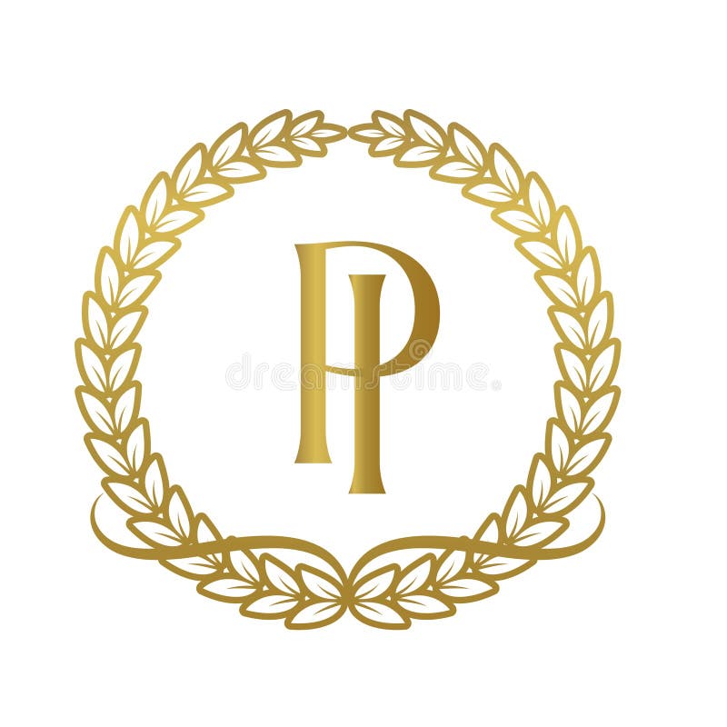 PI Letter Logo with Gold Laurel Wreath. Stock Vector - Illustration of ...