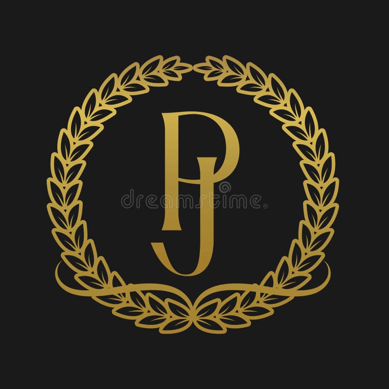 PJ Letter Logo with Gold Laurel Wreath. Stock Vector - Illustration of ...