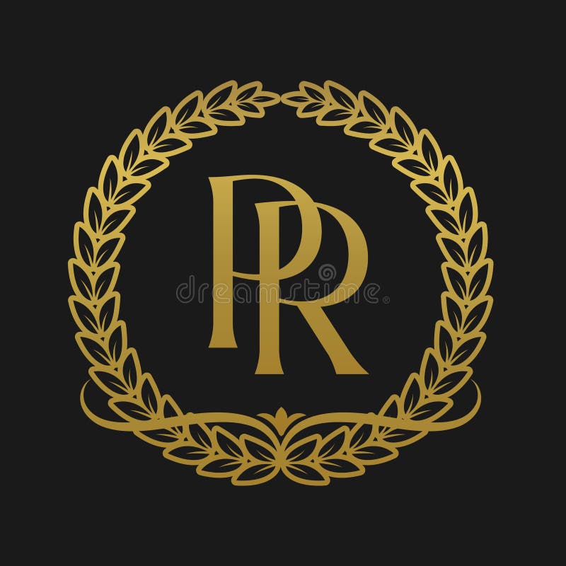 PR Letter Logo with Gold Laurel Wreath. Stock Vector - Illustration of ...