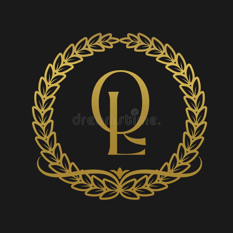 QL Letter Logo with Gold Laurel Wreath. Stock Vector - Illustration of ...