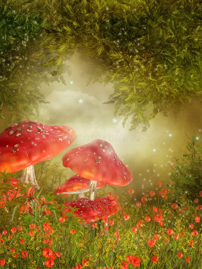 Paysage Fantastique Du Pays Des Merveilles Avec Les Champignons Et La ...