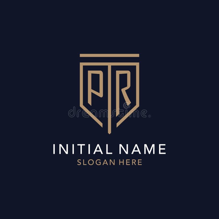 PR Initial Logo Monogram with Simple Luxury Shield Icon Design Stock ...