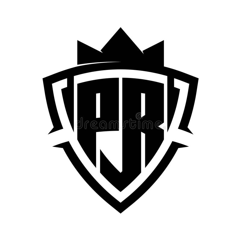 PR Letter Bold Monogram Triangle Curve Shield Shape with Crown Black ...