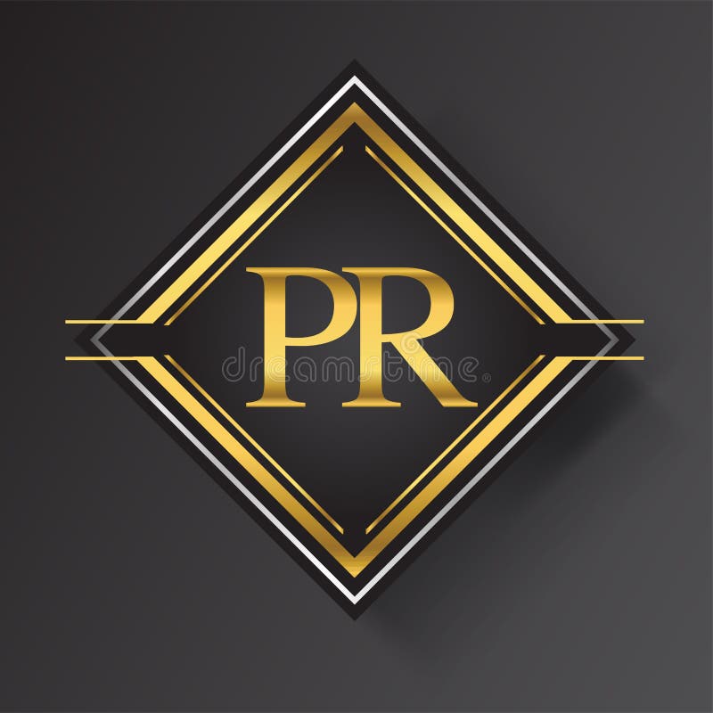 PR Letter Logo in a Square Shape Gold and Silver Colored Geometric ...