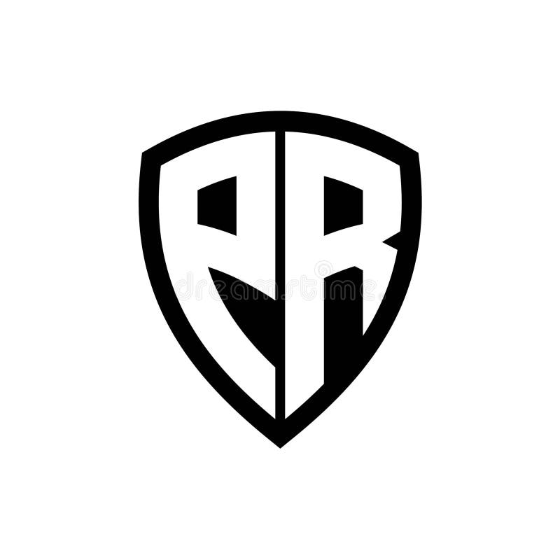 PR Monogram Logo with Bold Letters Shield Shape with Black and White ...