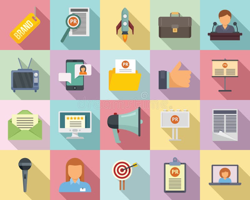 PR Specialist Icons Set Vector Flat Stock Vector - Illustration of ...