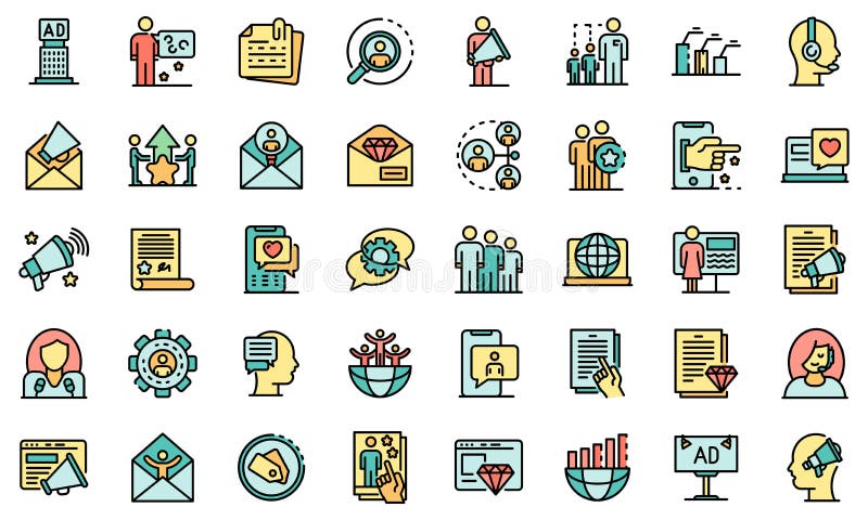PR Specialist Icons Set Vector Flat Stock Vector - Illustration of ...