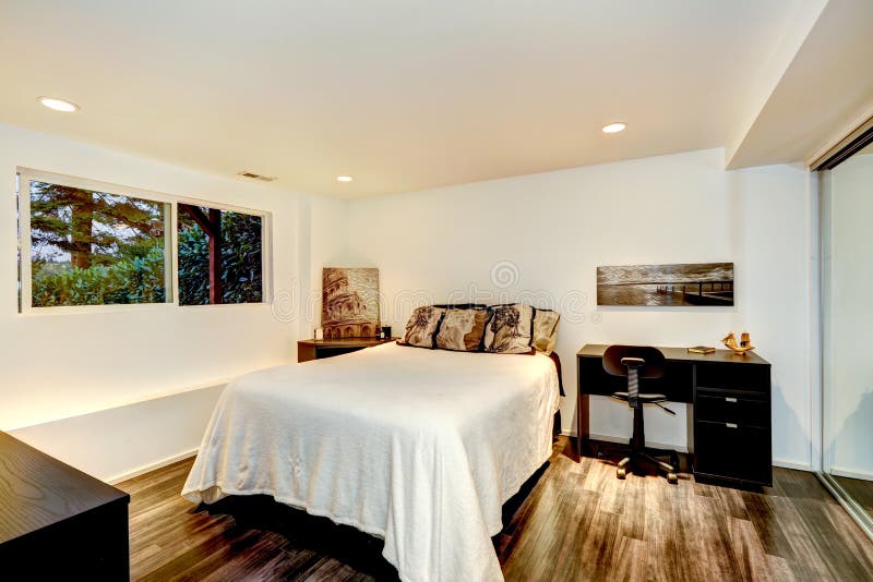 Practical Bedroom Interior Design with Office Area Stock Image - Image ...