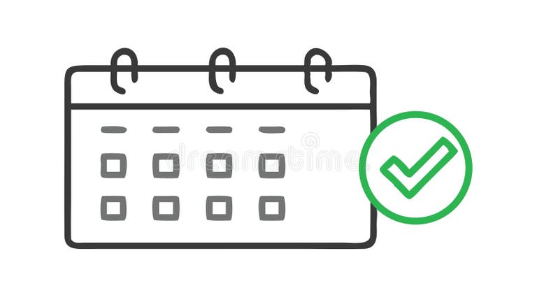 Practical Calendar with Green Checkmark, Task Completion Icon, Vector ...