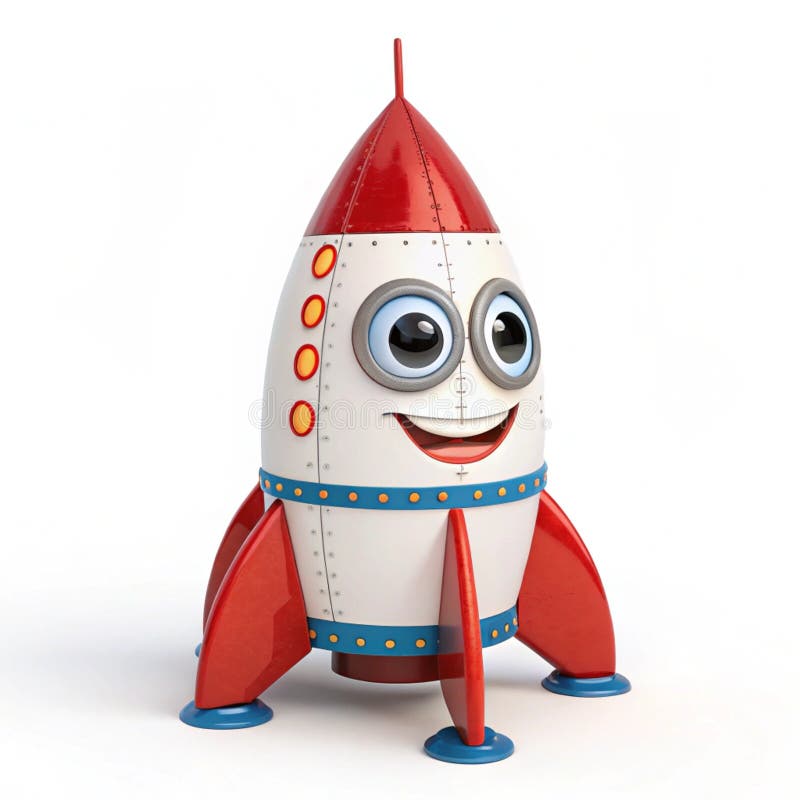 Practical Cartoon-style Rocket Ship Character Isolated on White ...