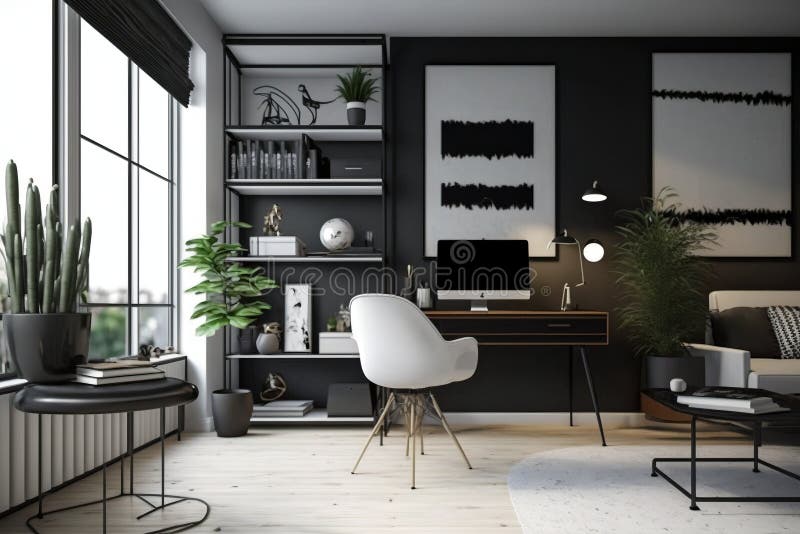 Practical Home Office: Built-in Desk, Ergonomic Chair, and Organized ...