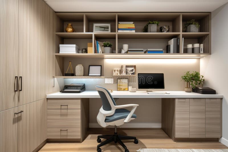 Practical Home Office: Built-in Desk, Ergonomic Chair, and Organized ...