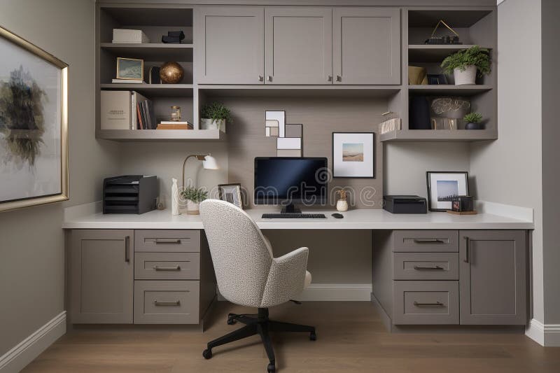 Practical Home Office: Built-in Desk, Ergonomic Chair, and Organized ...