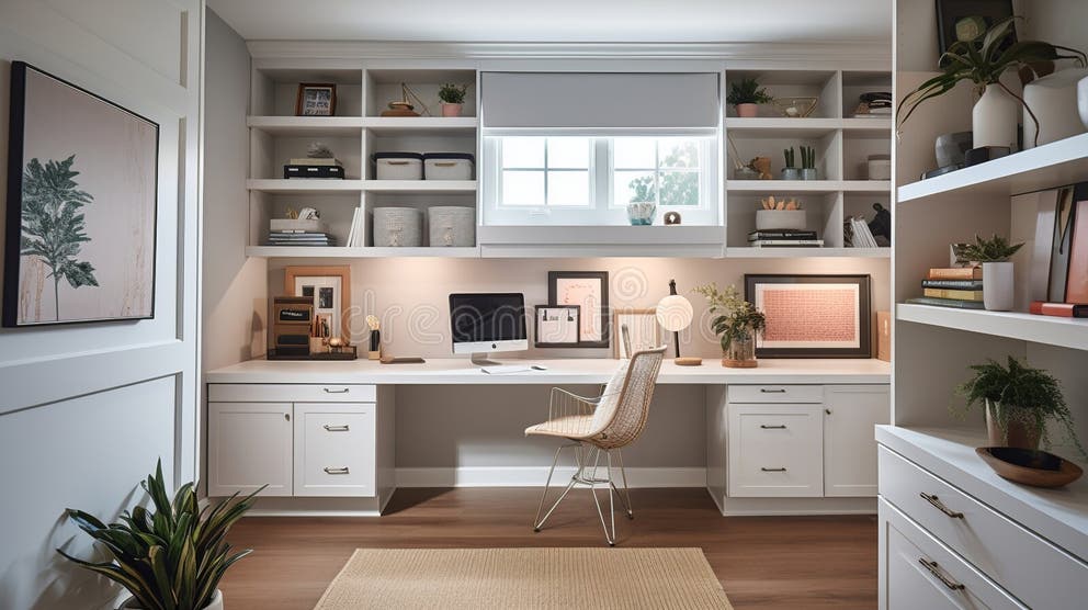 Practical Home Office: Built-in Desk, Ergonomic Chair, and Organized ...