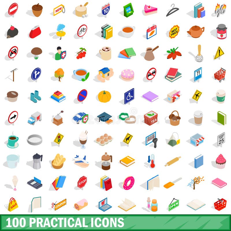 100 Practical Icons Set, Isometric 3d Style Stock Vector - Illustration ...