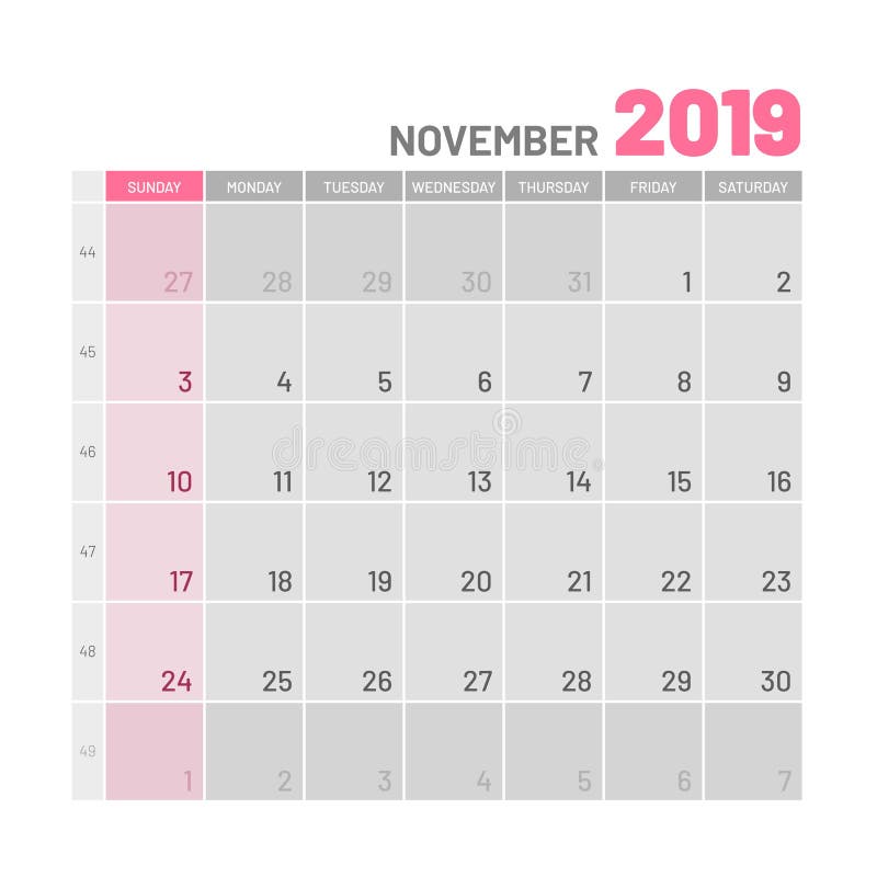 Practical Light-colored Planner, 2019 November, Flat Stock Vector ...
