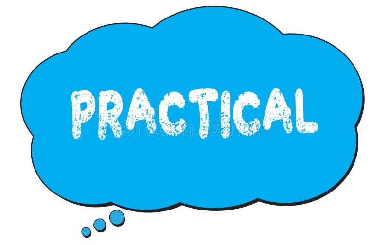 PRACTICAL Text Written on a Blue Thought Bubble Stock Illustration ...