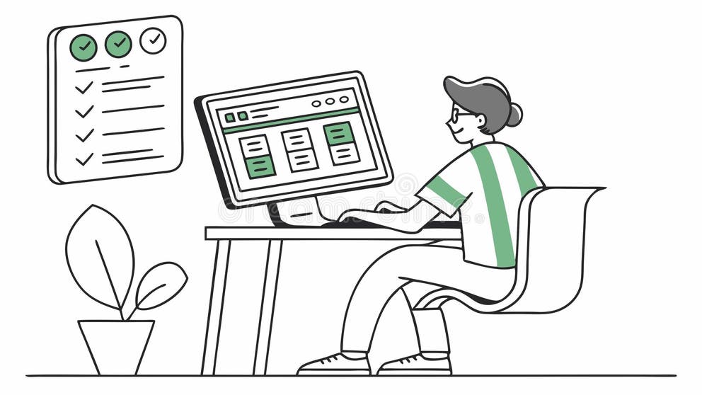 Man Working Efficiently on Desktop Computer, Productive Home Office ...